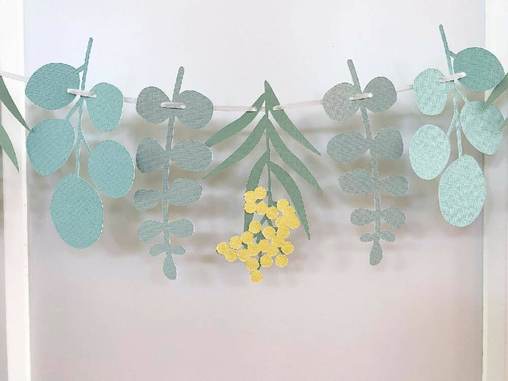 Gum leaf and wattle garland. Australian native flora banner.