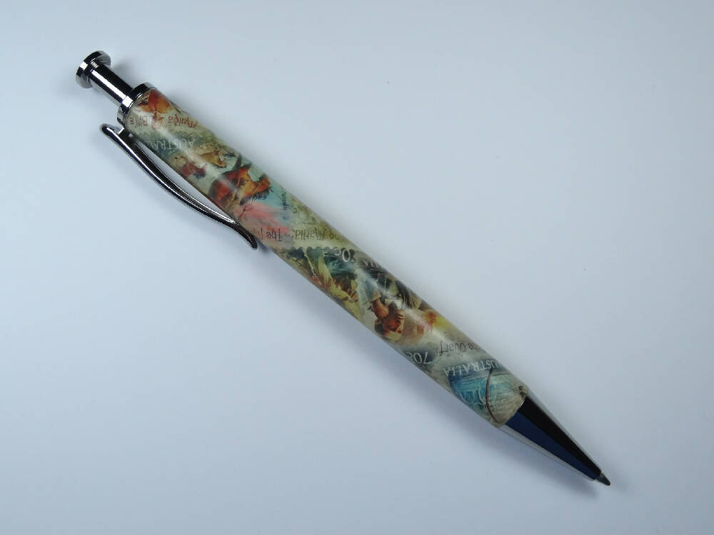 Resin Executive click style pen using Australiana Stamps
